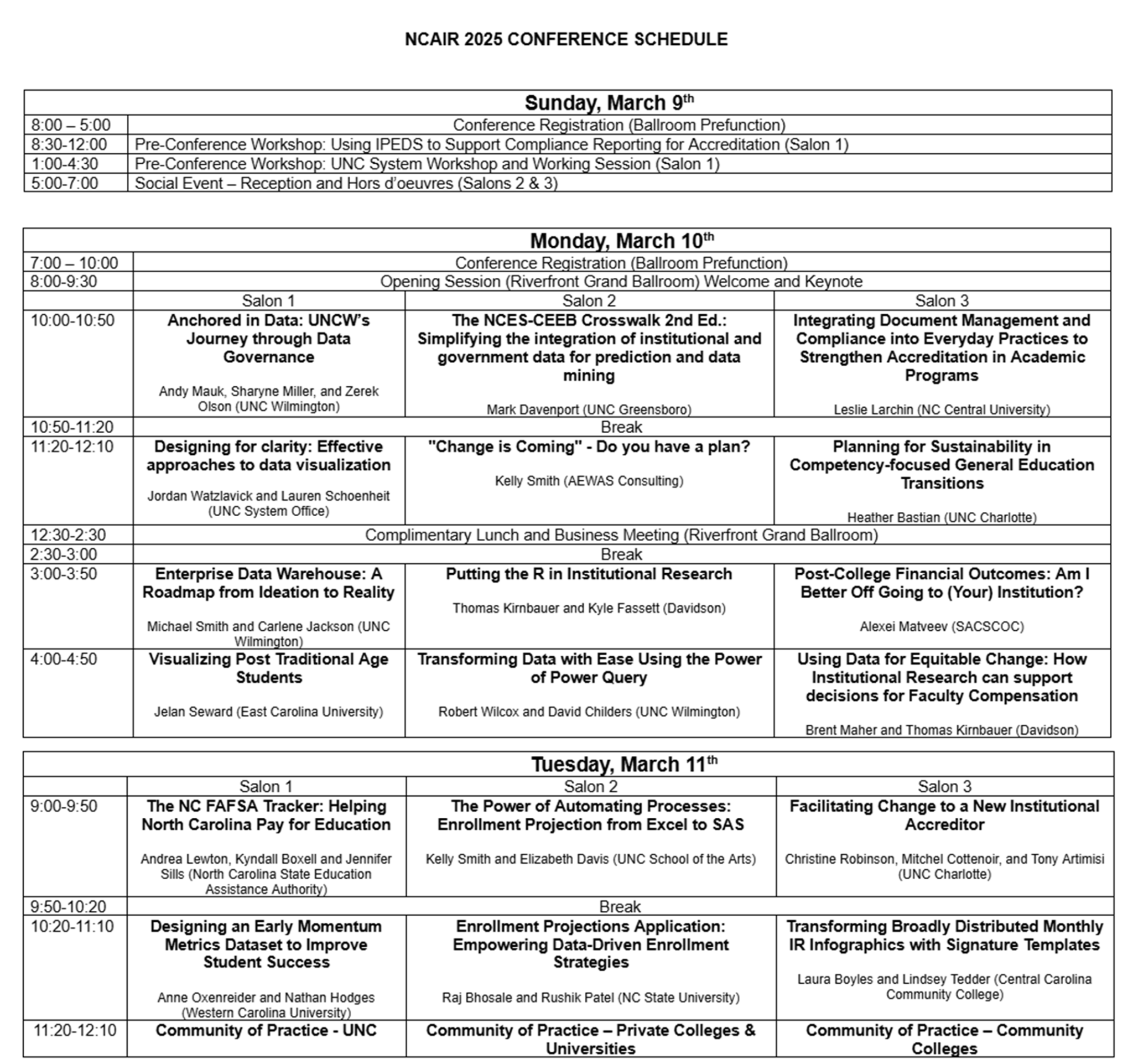 NCAIR 2025 Conference Schedule | North Carolina Association for ...